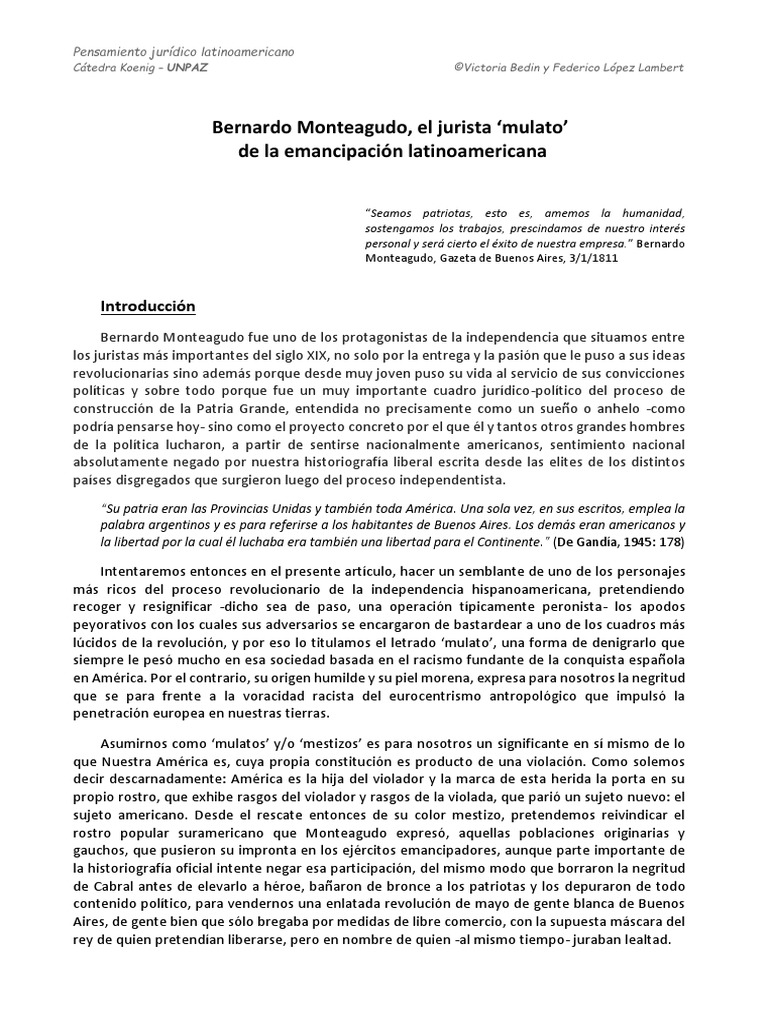 1 - Bernardo Monteagudo - Bedin - Lambert - Libro de La Cátedra Koenig en Edición | PDF ...