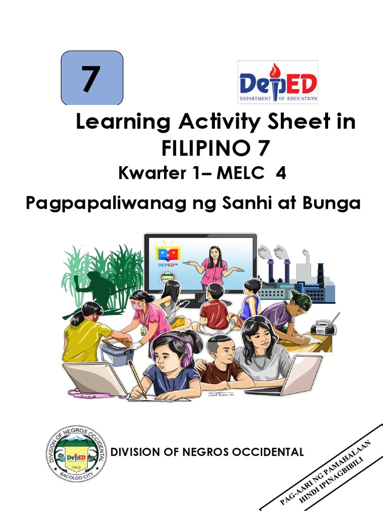 Learning Activity Sheet in Filipino 7: Pagpapaliwanag NG Sanhi at Bunga ...