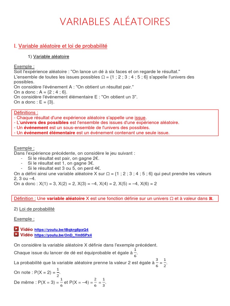 Variables Aléatoires I | PDF | Variable aléatoire | Écart type