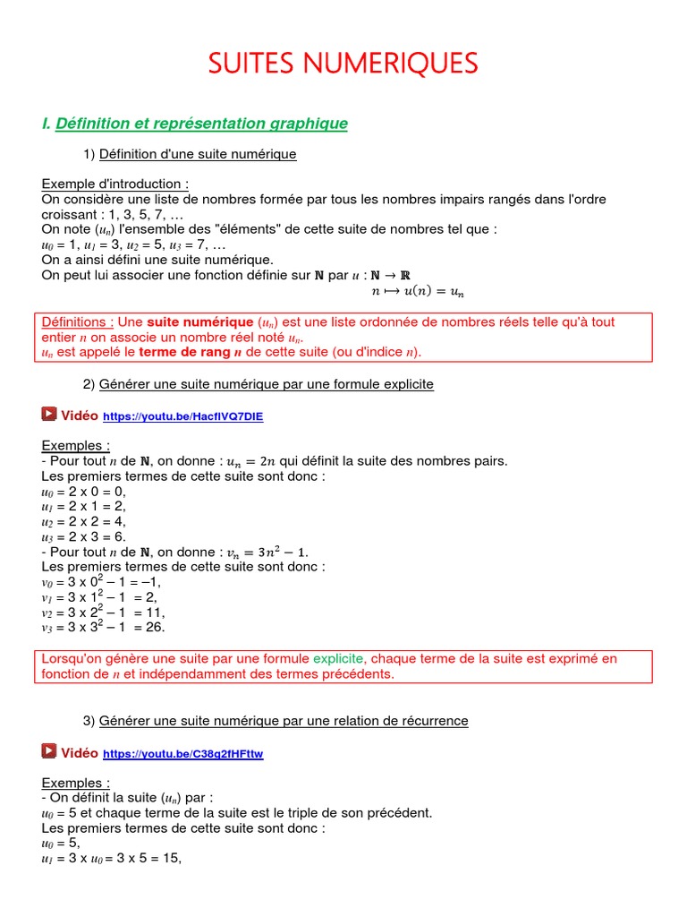 Formules des suites numériques explicites | PDF