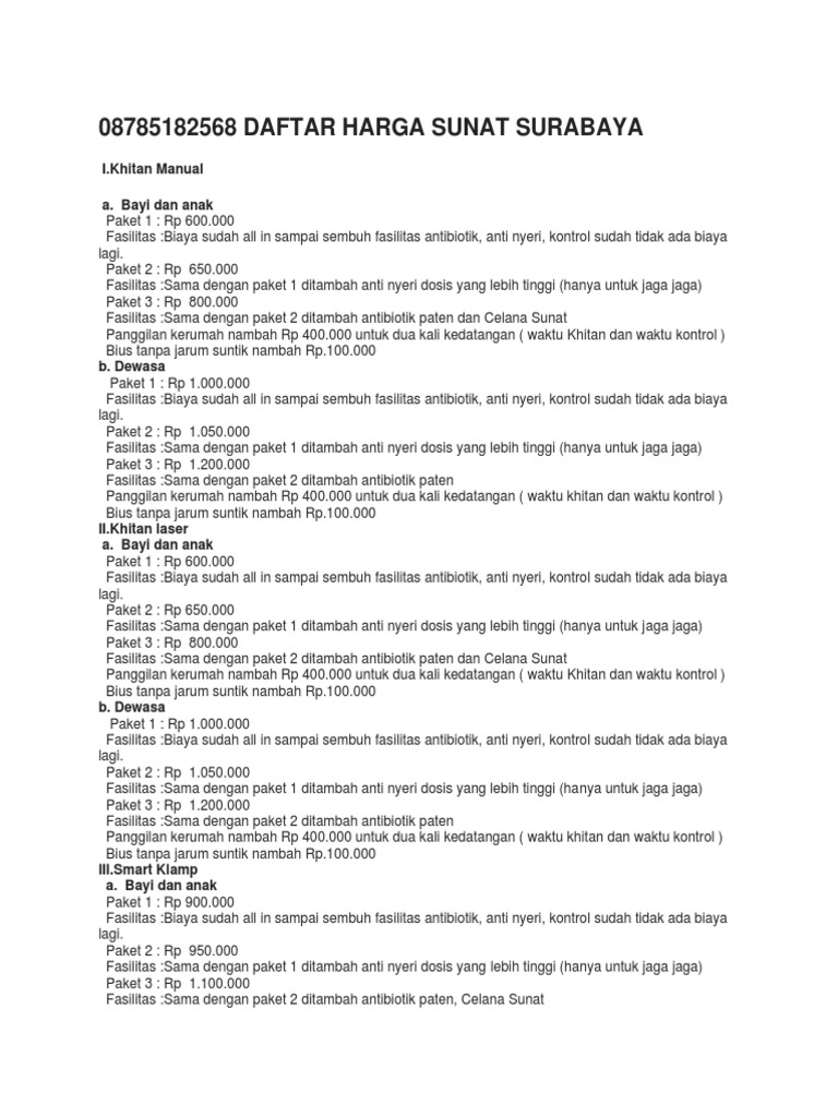 Daftar Harga Sunat Surabaya | PDF