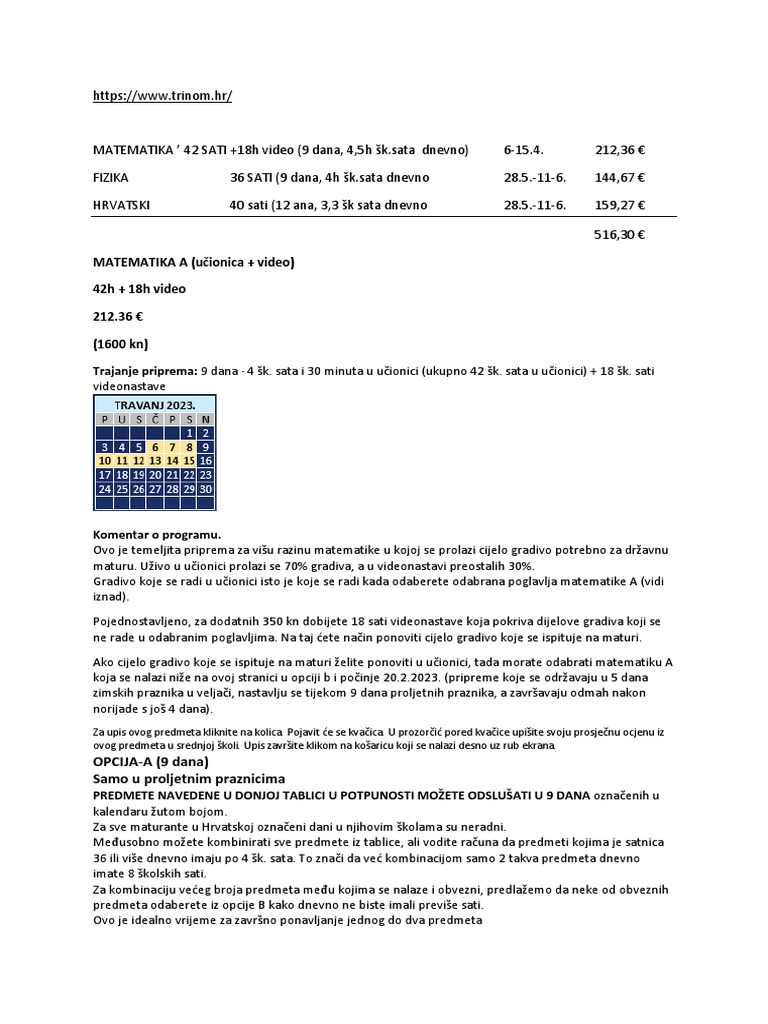 Pripreme Za Maturu TRINOM | PDF