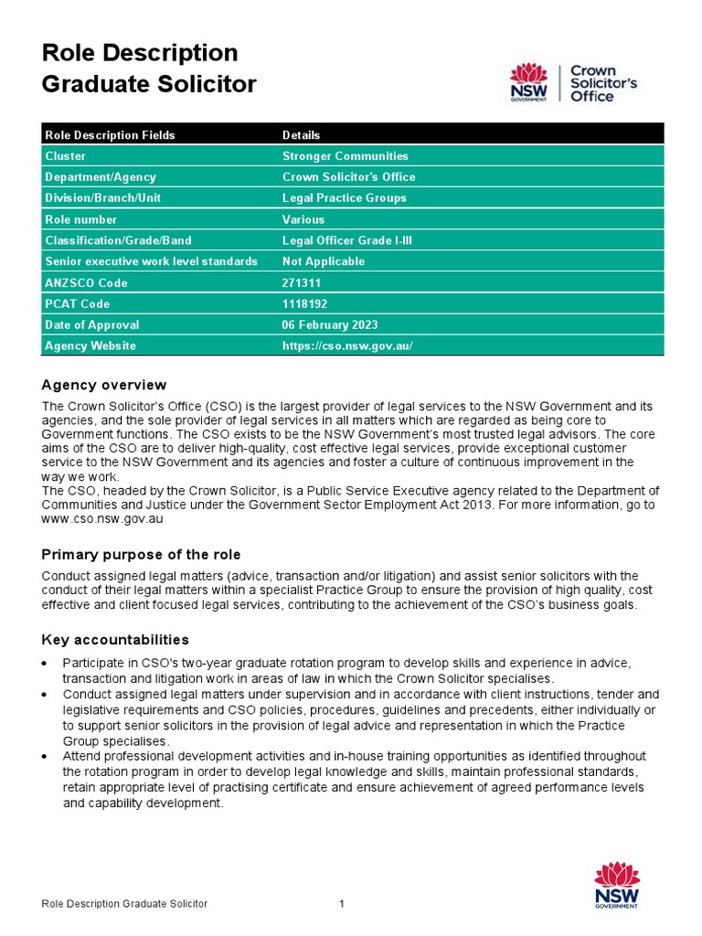 Role - Description Graduate Solicitor | PDF | Solicitor | Communication
