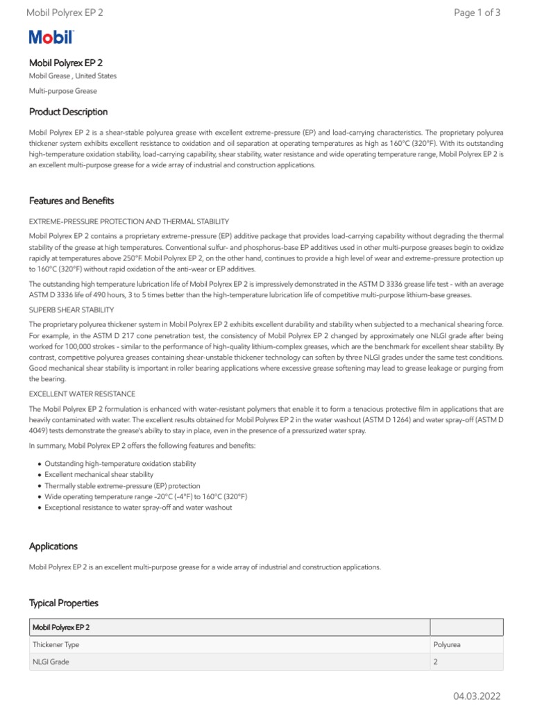 GL XX Mobil Polyrex EP 2 | PDF | Chemistry | Physical Sciences