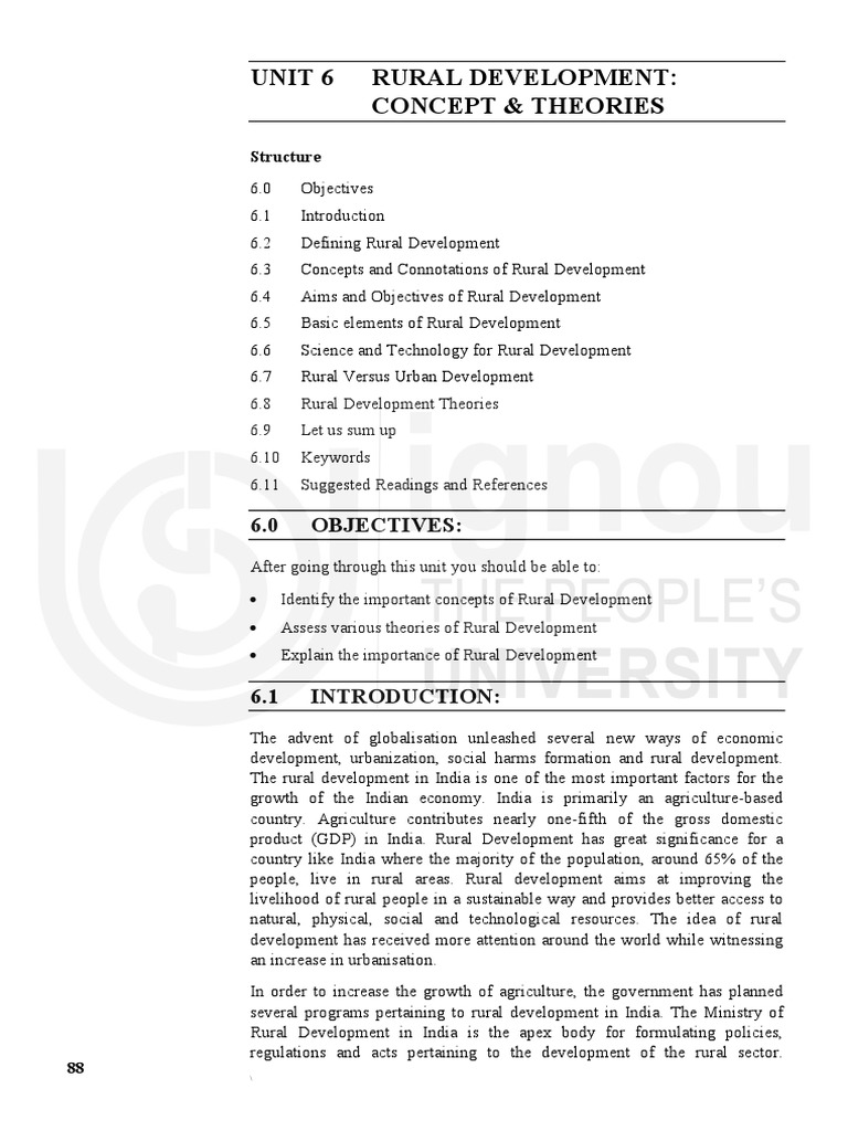 Unit 6 Rural Development: Concept & Theories: 6.0 Objectives | PDF ...