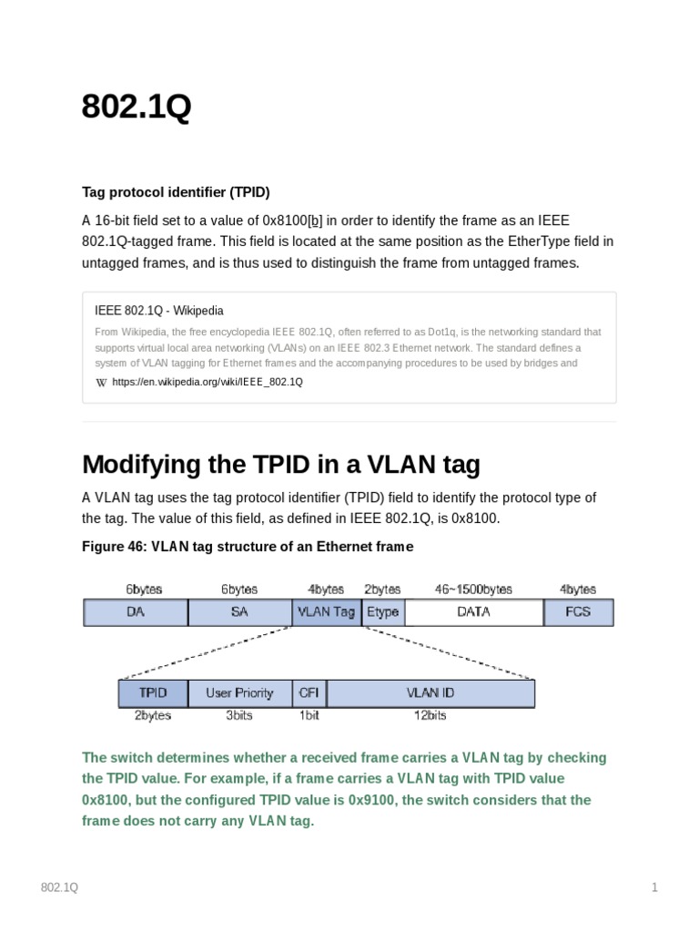Modifying The TPID in A VLAN Tag | PDF | Networking Standards | Computing