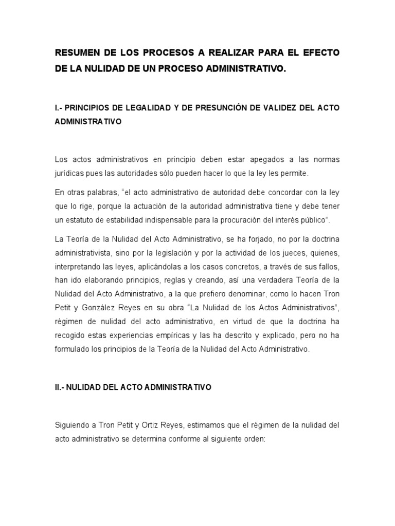 Resumen de Los Procesos A Realizar para El Efecto de La Nulidad de Un ...