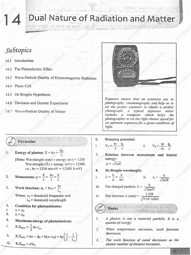 Dual Nature and Radiation Mcqs | PDF