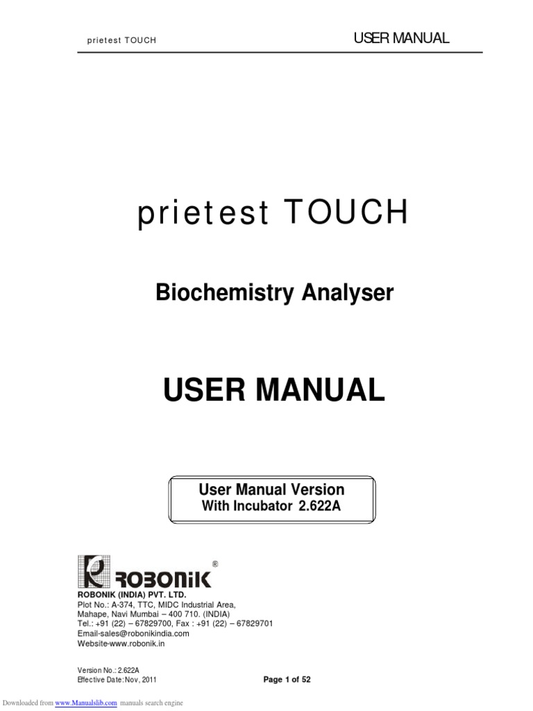 Prietest TOUCH: User Manual | PDF | Pump | Printer (Computing)