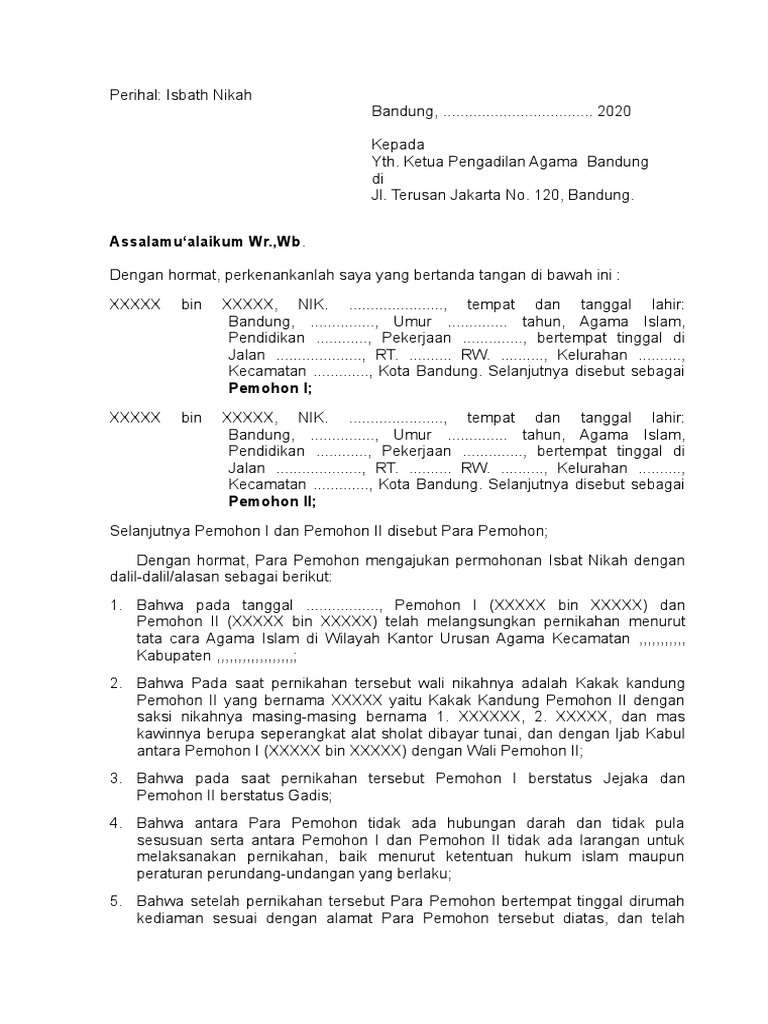 Contoh Permohonan Isbat Nikah | PDF