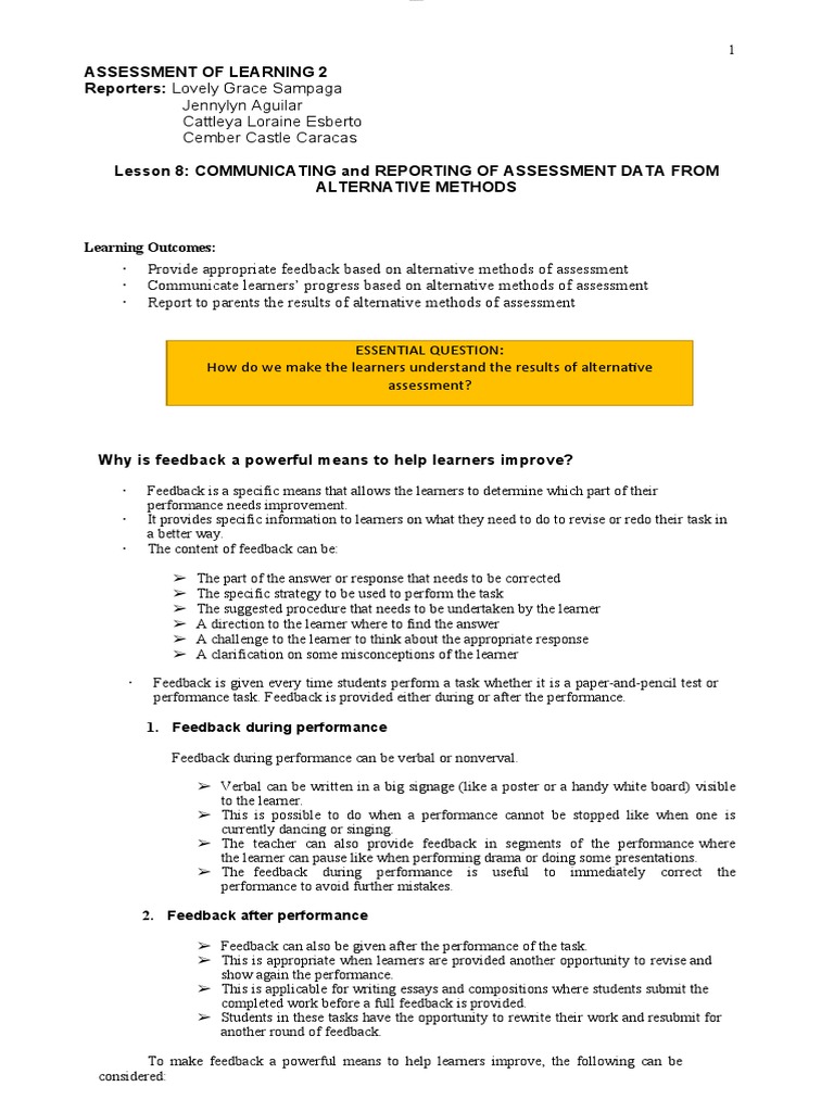 Assessment of Learning 2 Lesson 8 | PDF | Learning | Essays