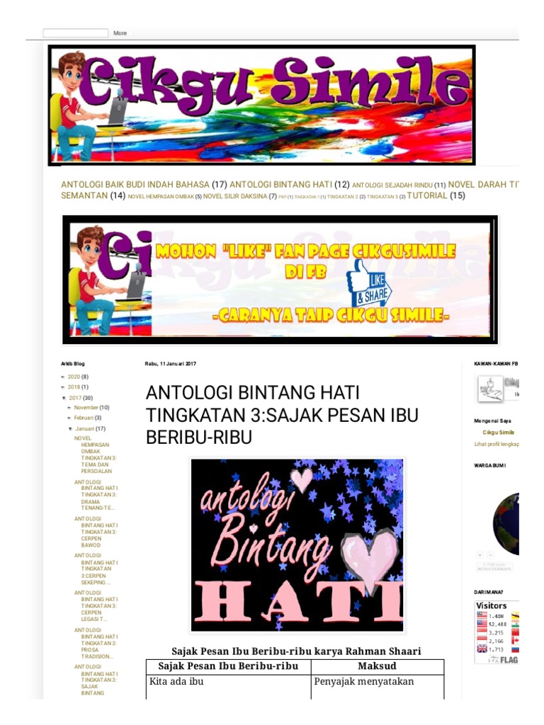 Antologi Bintang Hati Tingkatan 3:sajak Pesan Ibu Beribu-Ribu | PDF