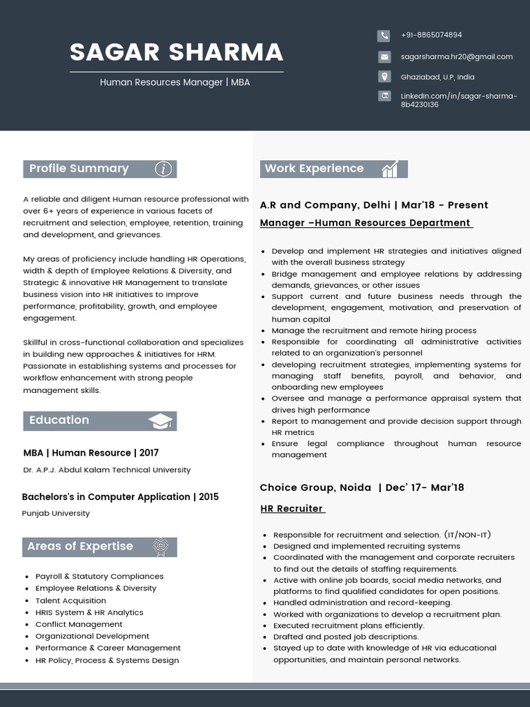 Resume - Mr. Sagar Sharma | PDF | Human Resources | Human Resource ...