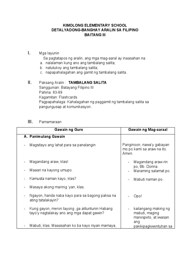 Tambalang Salita LESSON PLAN | PDF Tambalang Salita LESSON PLAN | PDF