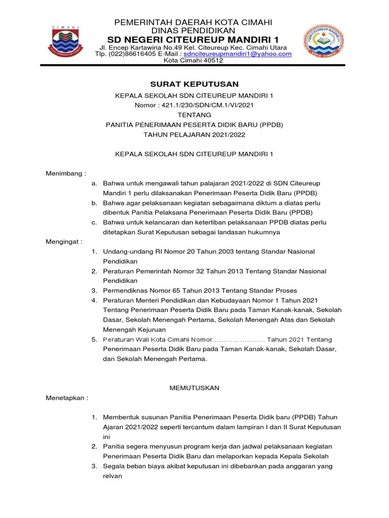 SK Panitia PPDB | PDF