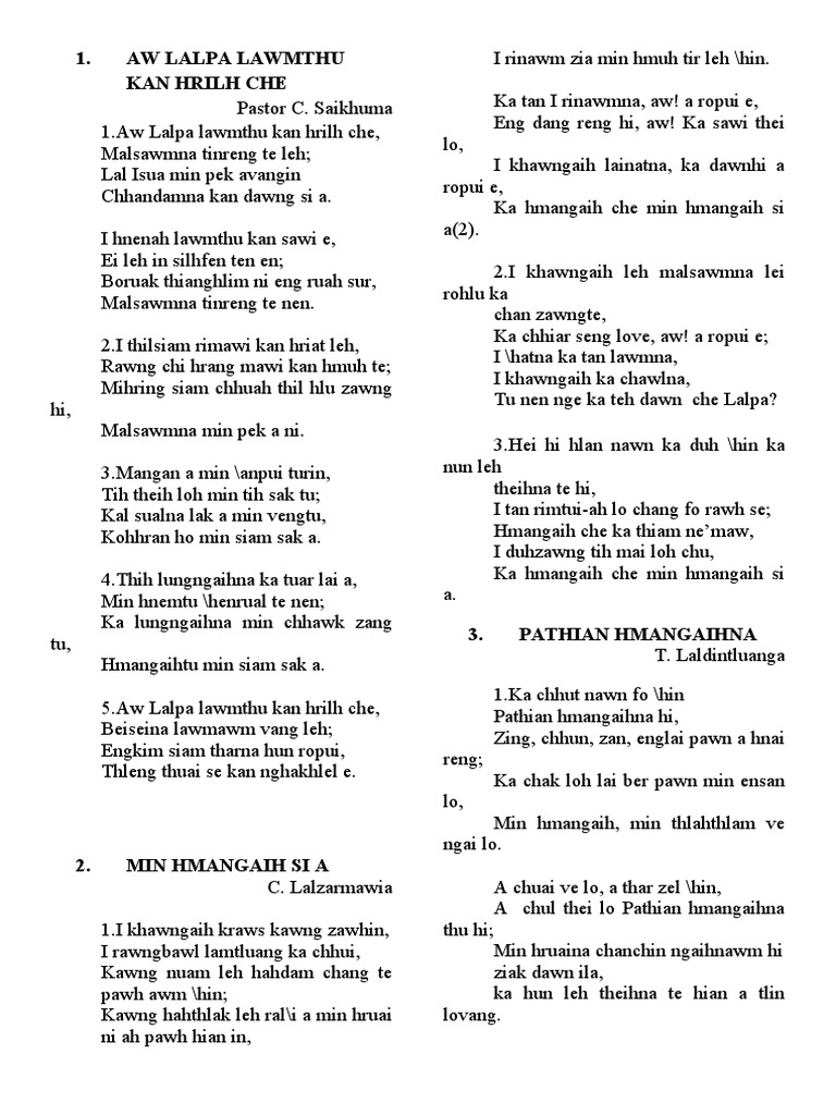 Song Book Mizo Section | PDF