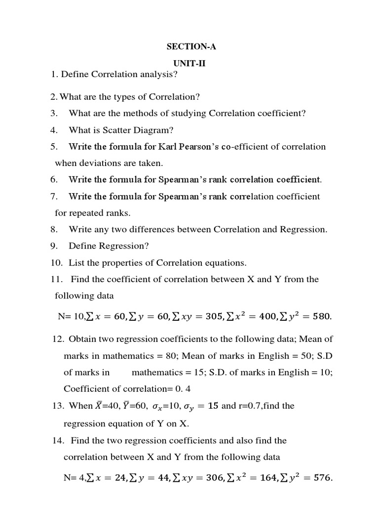 Statistics and Numericalmethods Unit 2and 5 Question Bank | PDF | Spearman's Rank Correlation ...
