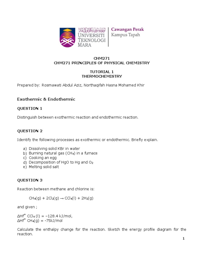 Tutorial 1 CHM 271 | PDF | Methane | Heat