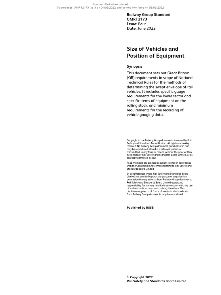 Size of Vehicles and Position of Equipment: Railway Group Standard GMRT2173 Issue: Four Date ...
