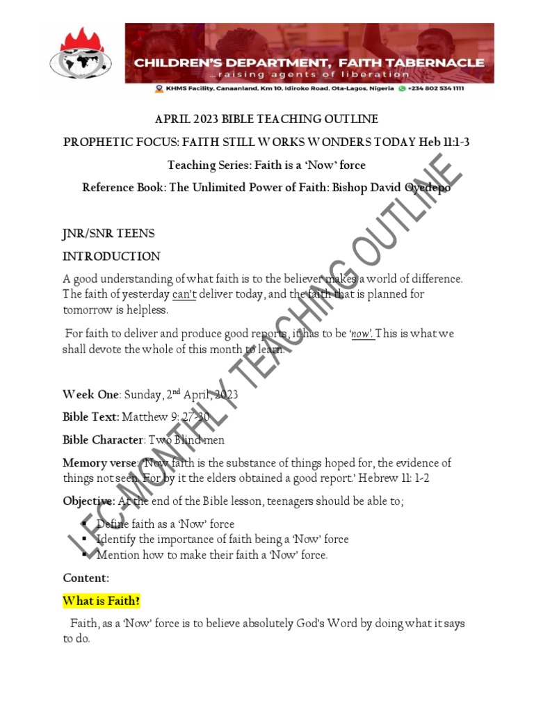 April 2023 Faith Teaching Outline | PDF | Self-Improvement | Wellness