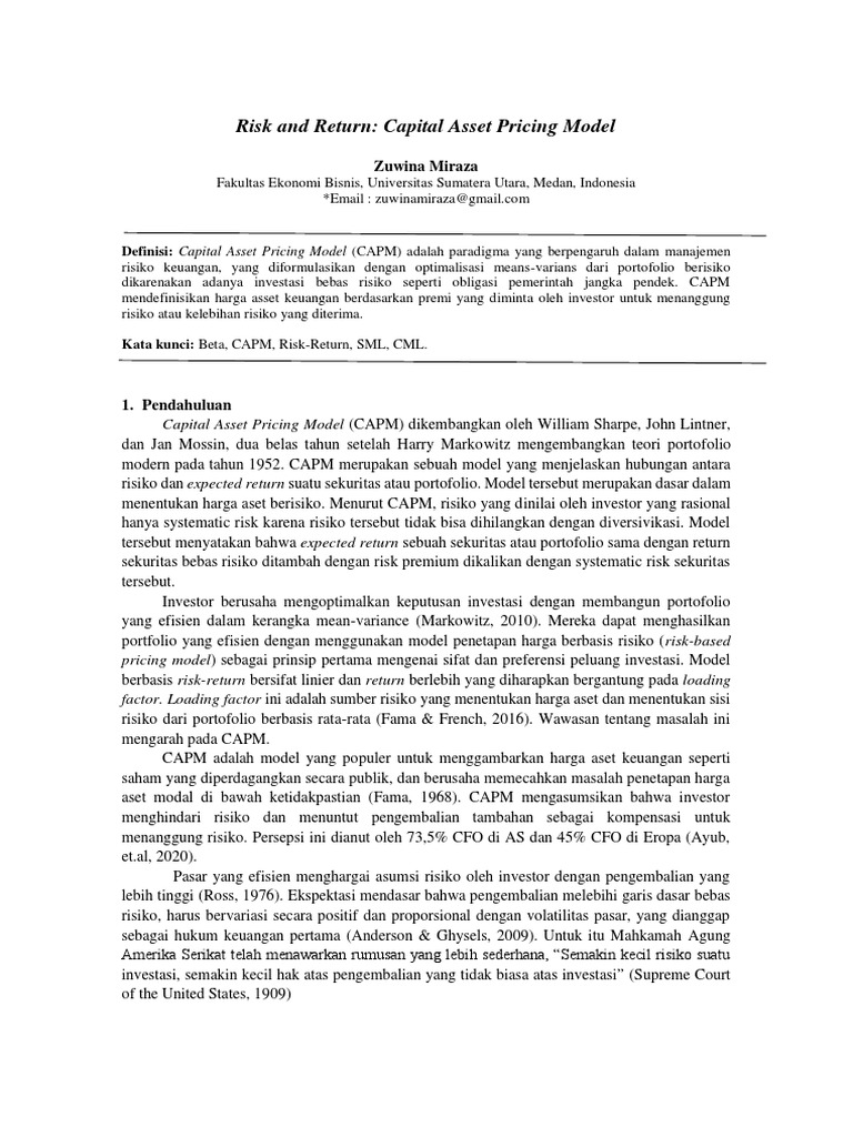 Risk and Return - Capital Asset Pricing Model | PDF | Pengelolaan Keuangan & Uang