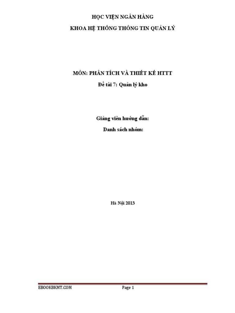 PHÂN TÍCH VÀ THIẾT KẾ HTTT - Bài tập lớn quản lý kho | PDF
