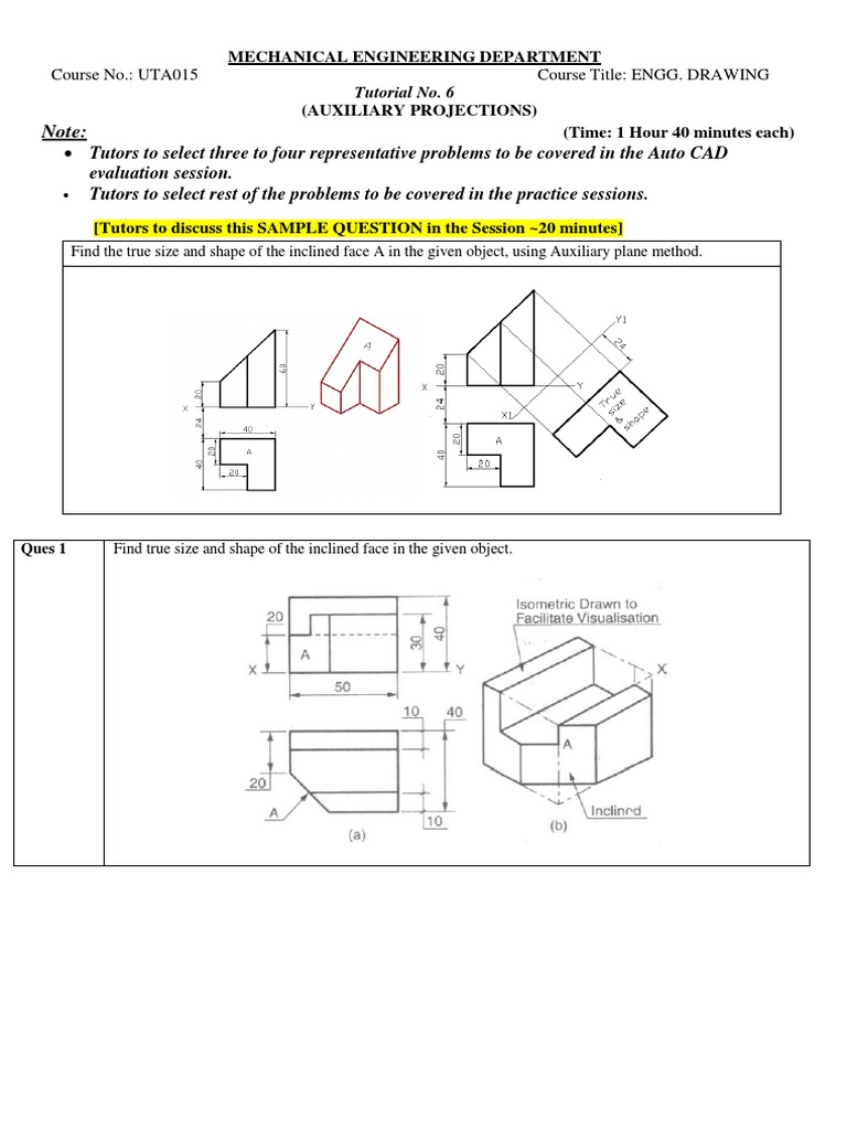 Auxiliary Projections in Engineering Drawing | PDF