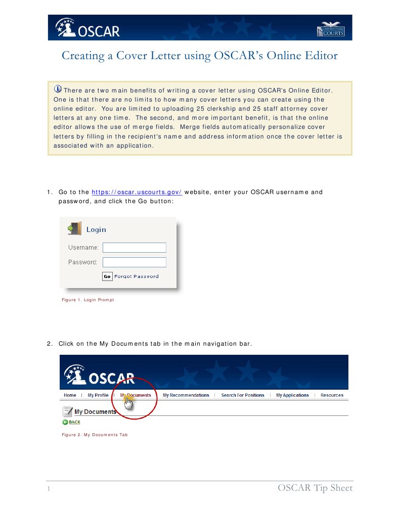 Creating A Cover Letter Using OSCAR Online Editor | PDF