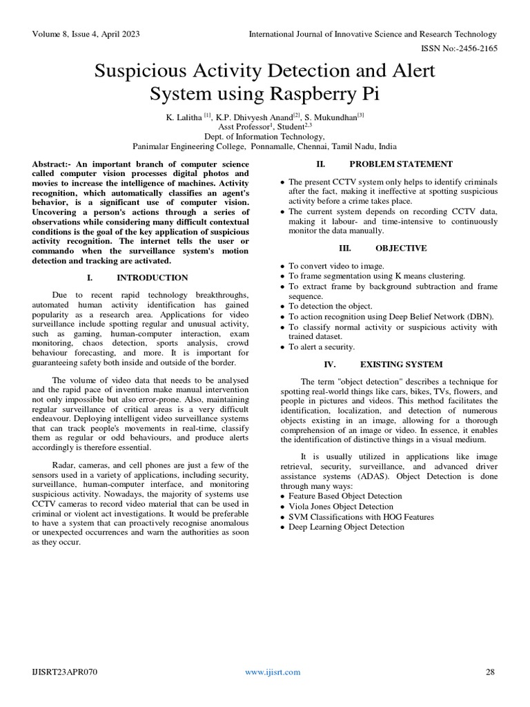 Suspicious Activity Detection and Alert System Using Raspberry Pi | PDF ...
