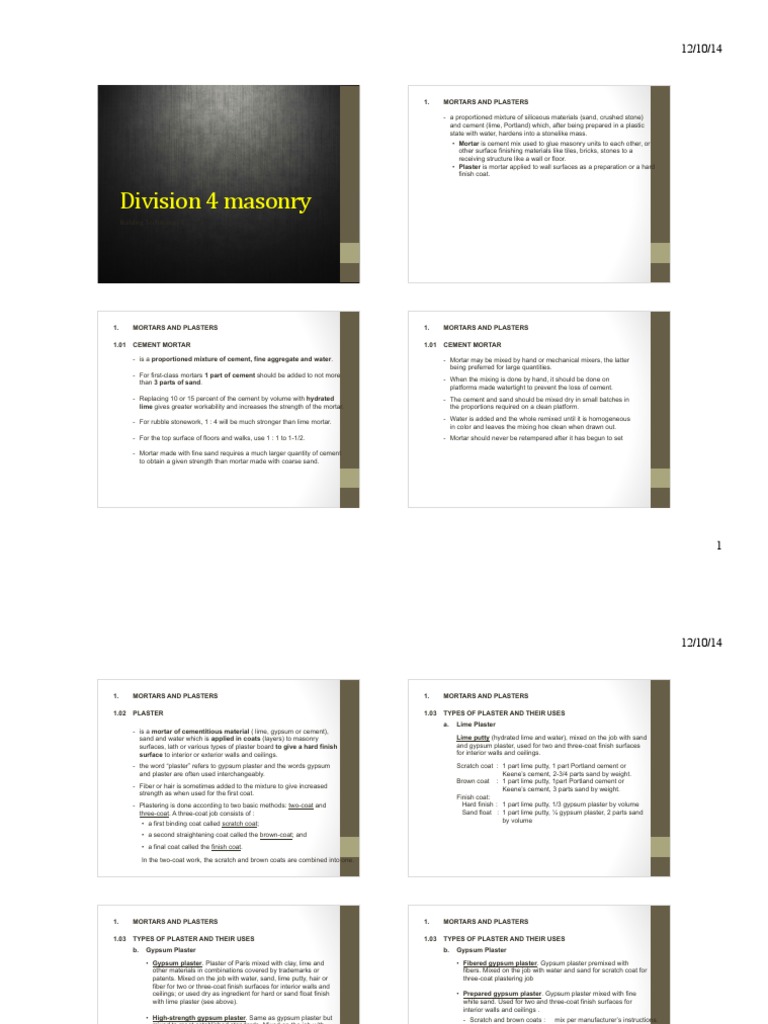 04 MASONRY Handout | PDF | Plaster | Masonry
