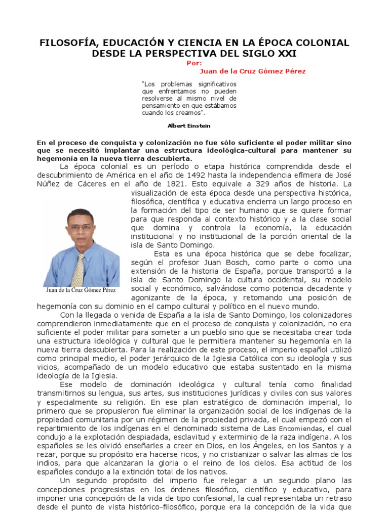 Filosofía, Educación y Ciencia en La Época Colonial Desde La ...