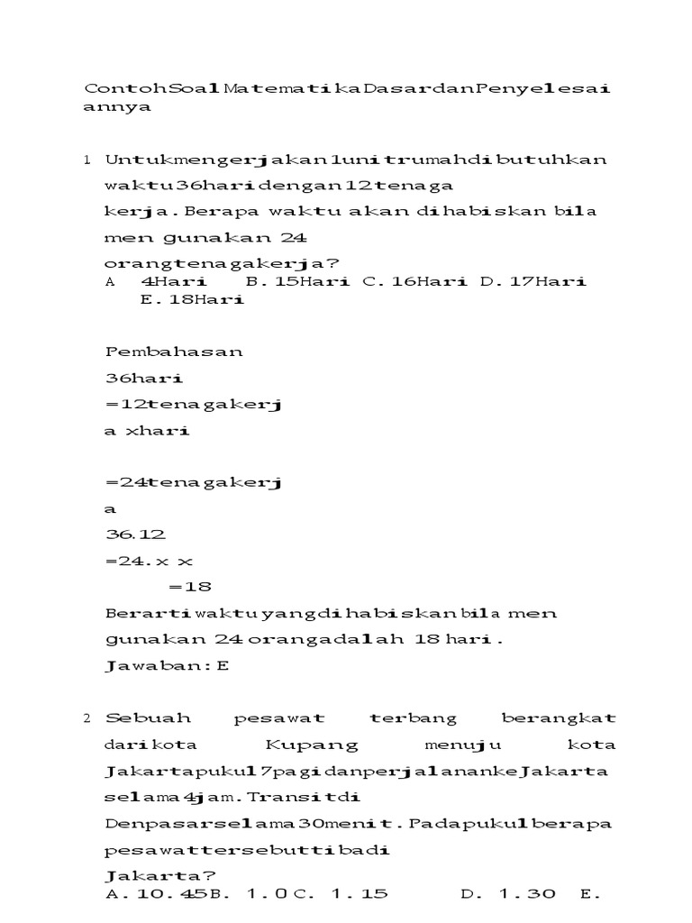 contoh-soal-matematika-dasar-dan-penyelesaiannya | PDF contoh-soal-matematika-dasar-dan-penyelesaiannya | PDF