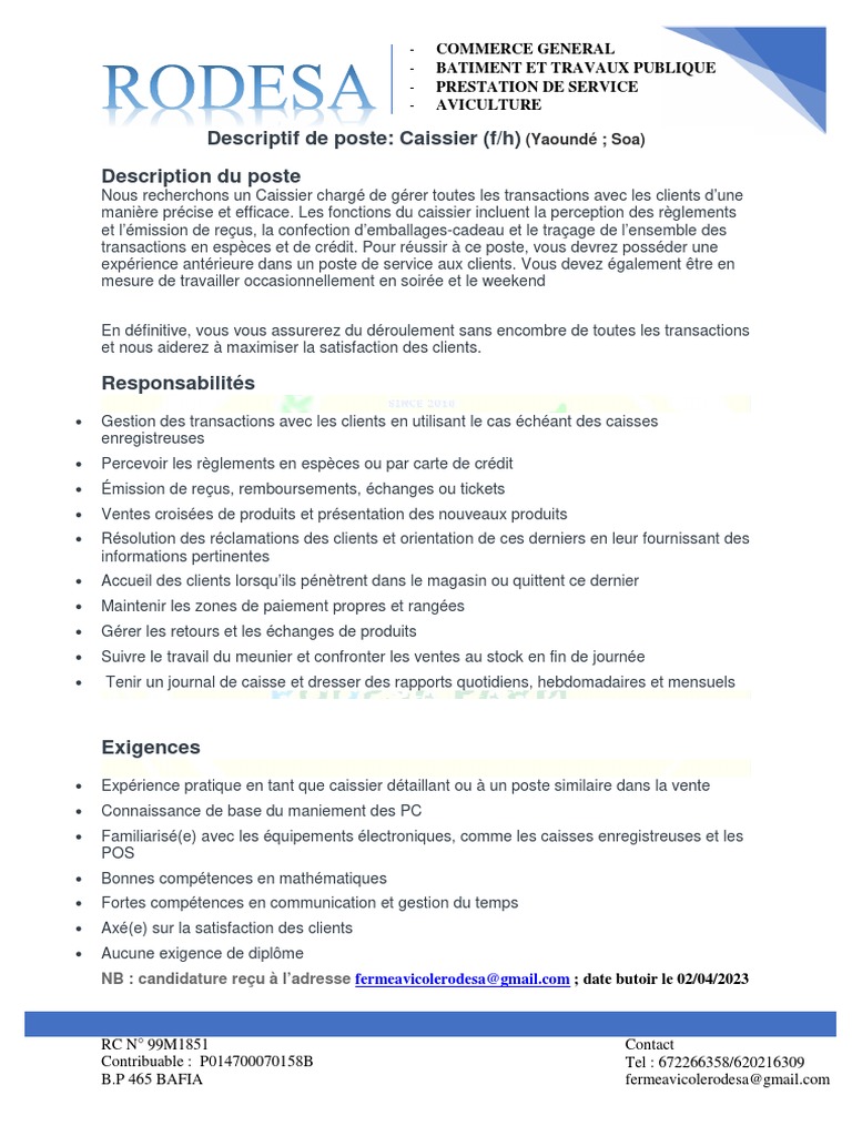 Fiche de Poste Caisse | PDF | Caissier | Business