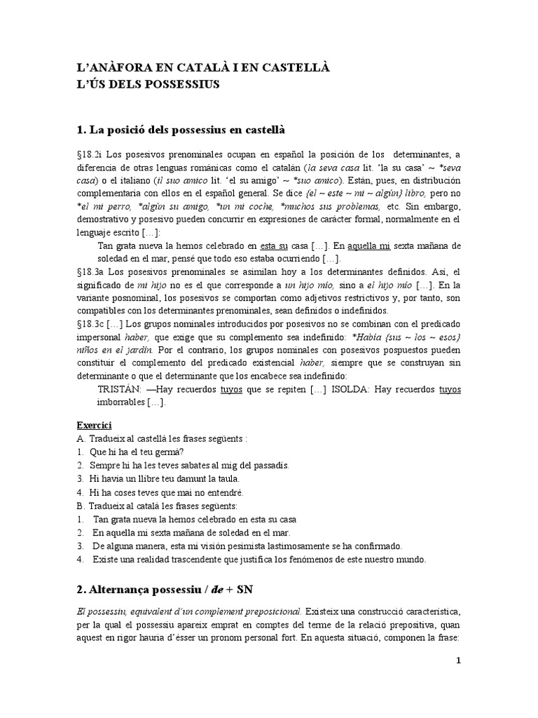 Tema 4. L'ús Dels Possessius | PDF | Adverbio | Lingüística