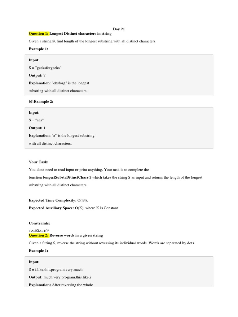 InfyTQ Practice Problem - Day 21 | PDF | String (Computer Science) | Time Complexity