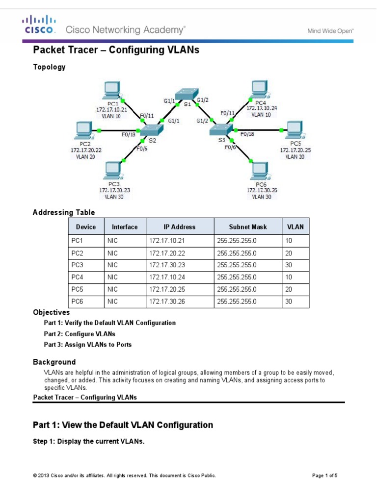 Packet Tracer - Configuring Vlans: Topology | PDF | Computer Network | Network Interface Controller