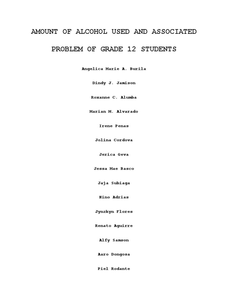 Amount of Alcohol Use and Associated Problem of Grade 12 Students in ...