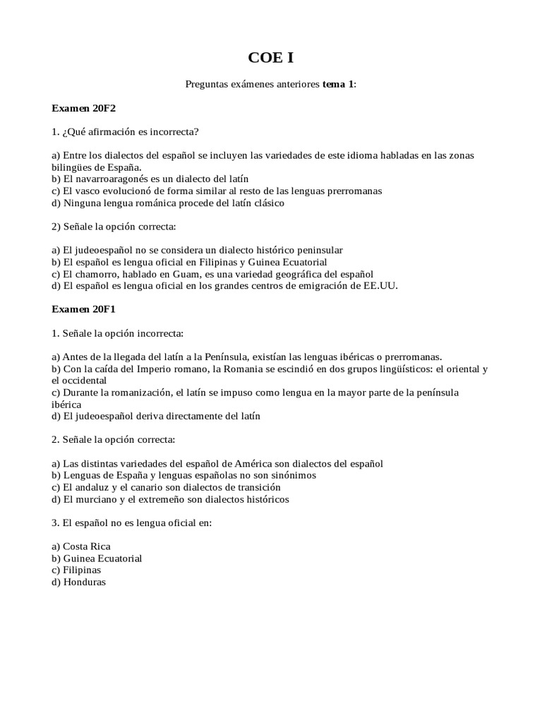 Tema1 Examenes | PDF | Lengua española | latín