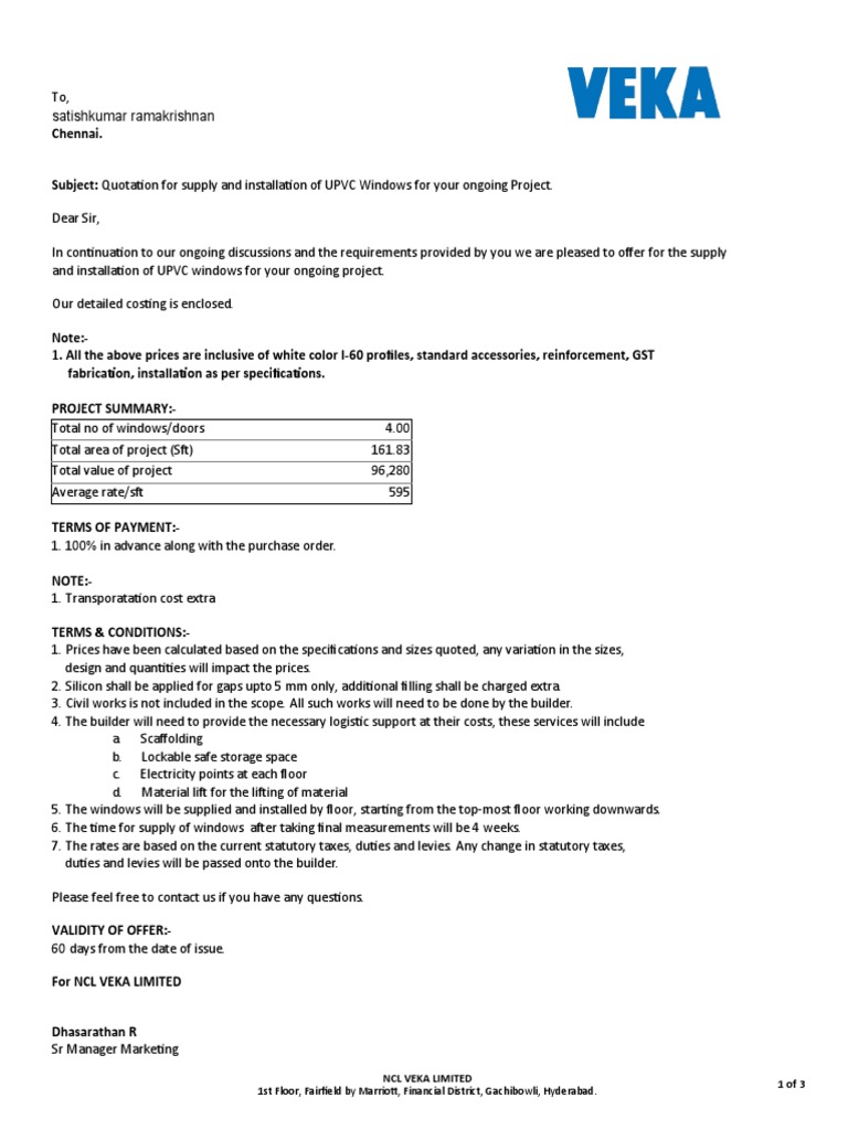 UPVC Windows Quotation Project | PDF | Prices | Taxes