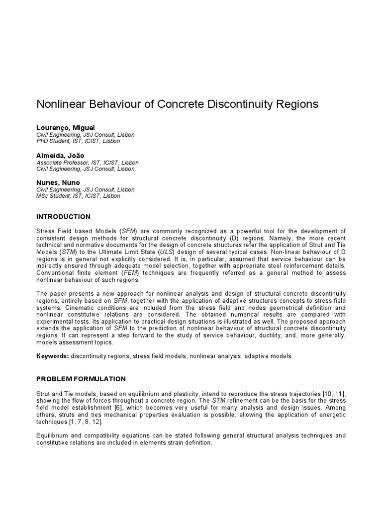 Nonlinear Behaviour of Concrete Discontinuity Regions: Lourenço, Miguel ...