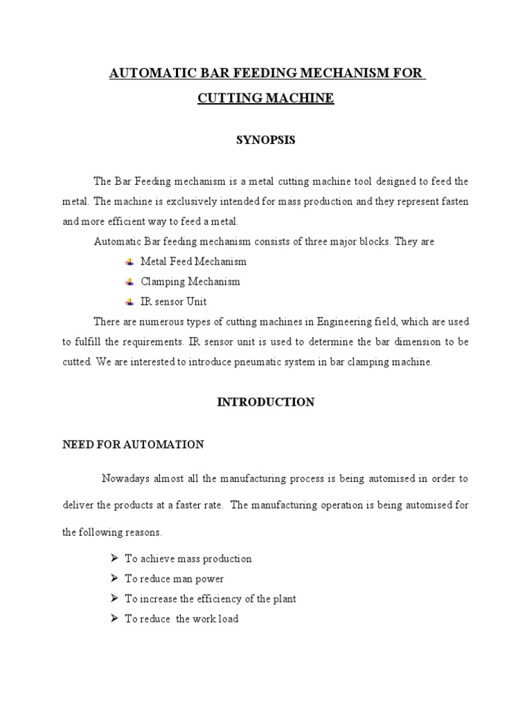 Automatic Bar Feeding Mechanism For Cutting Machine | PDF
