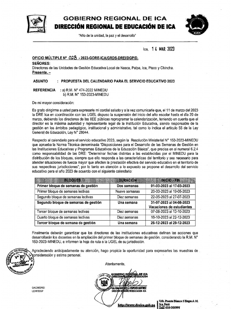 Oficio Múltiple #028-2023-Gore-Ica - Grds-Drei - DGP - D | PDF