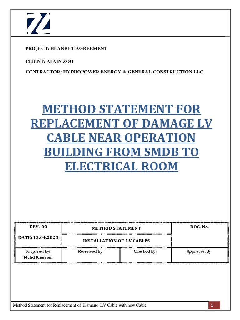 Method Statement For LV Cable Replacement Works | PDF | Duct (Flow ...