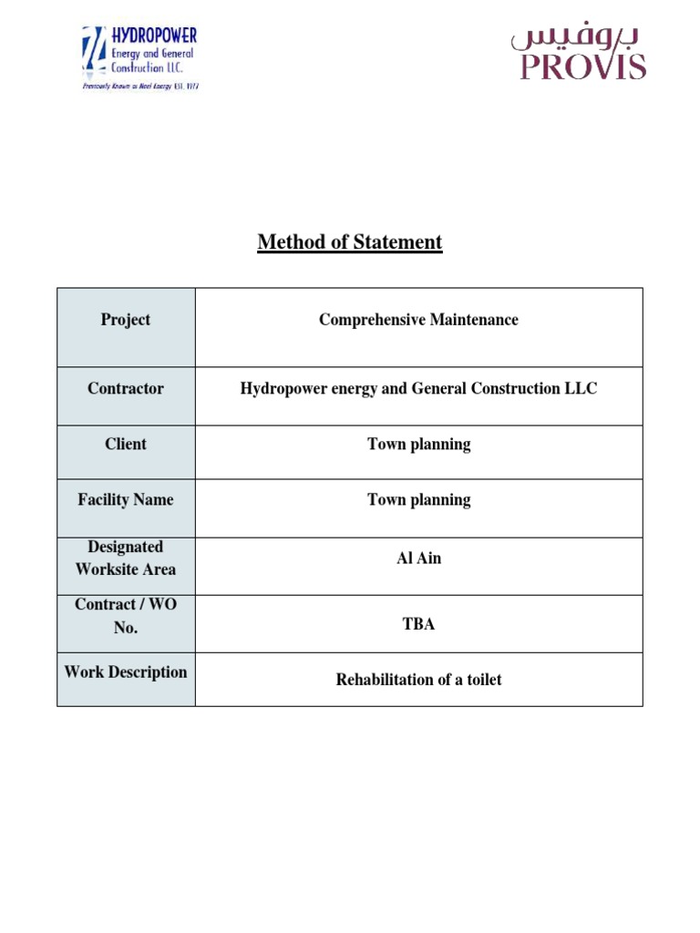 Rehabilitation of Toilet Facilities: A Detailed Method Statement for ...
