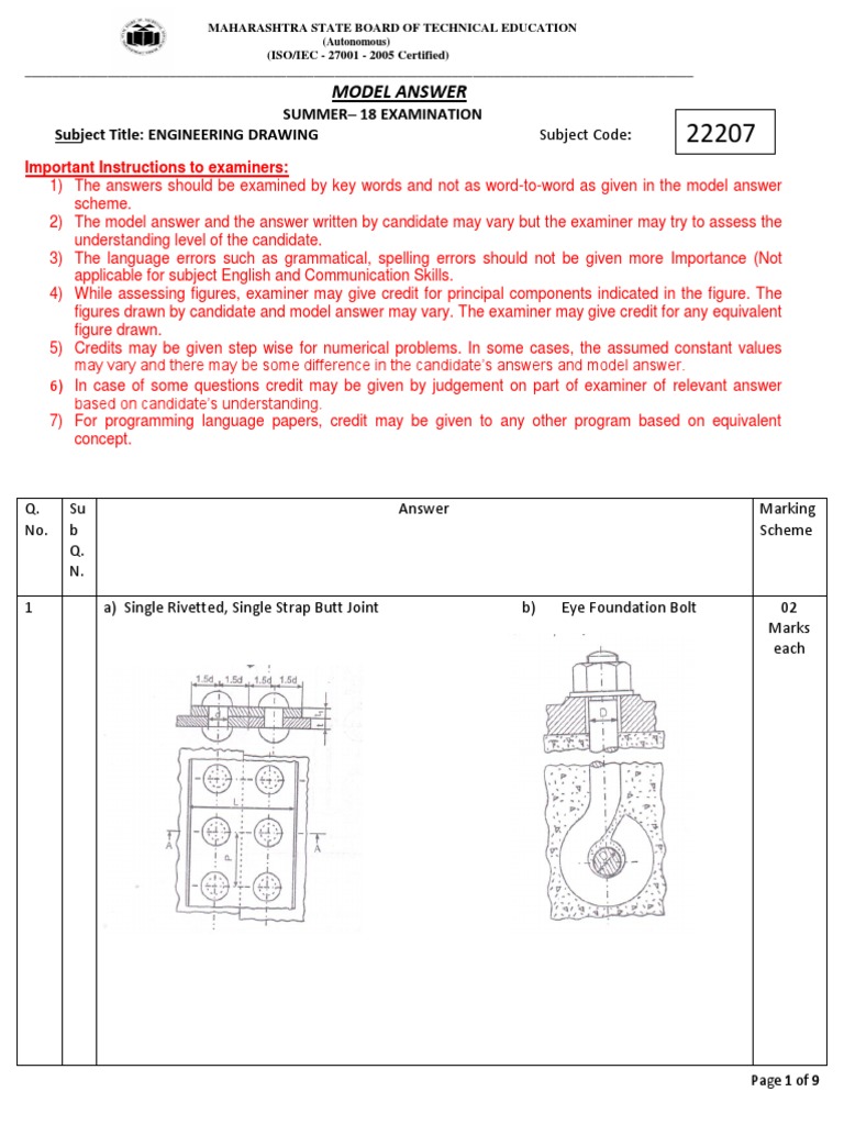 Engineering Drawing Model Answers 2018 | PDF | Cognition