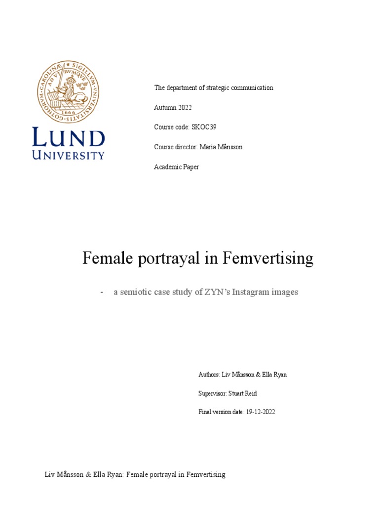 Female Portrayal in Femvertising: - A Semiotic Case Study of ZYN's ...