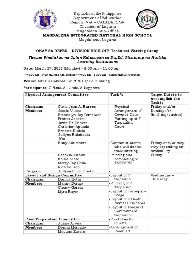 OKAY SA DEPED DIVISION KICK OFF Technical Working Group | PDF | Public ...