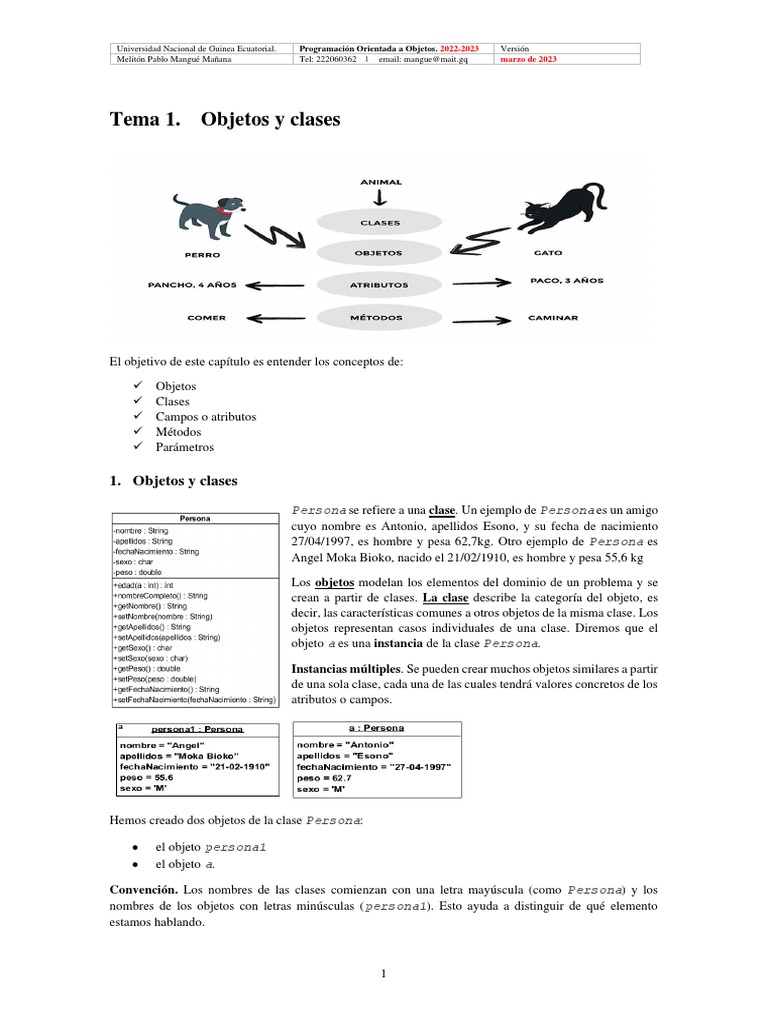 Tema 1. Objetos y Clases | PDF | Objeto (informática) | Java (lenguaje de programación)
