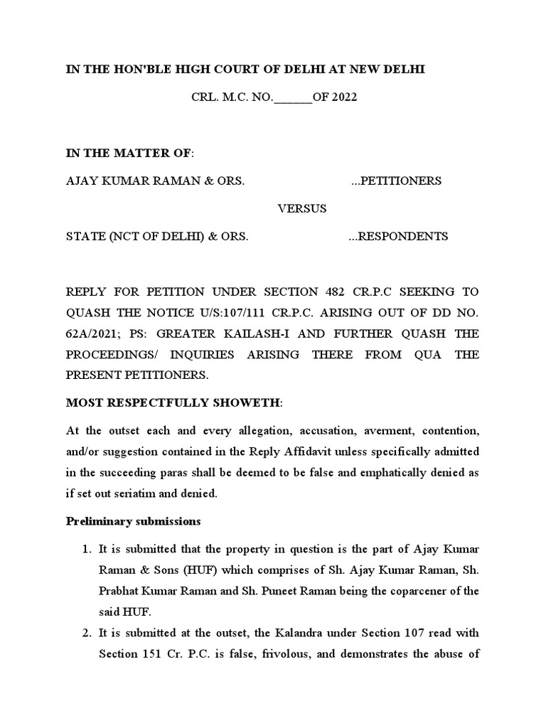 Drafted Reply in Ajay Kumar | PDF | Complaint | Affidavit