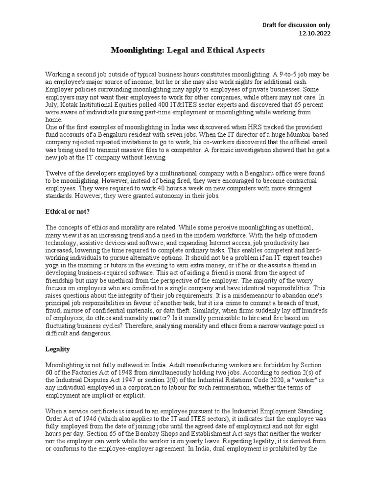 Moonlighting Legality and Ethics | PDF | Career & Growth | Business